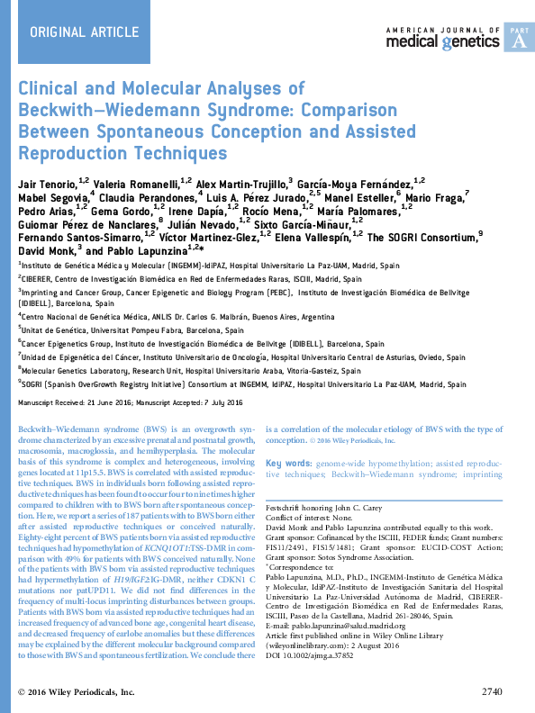 (PDF) Clinical and molecular analyses of Beckwith-Wiedemann syndrome ...