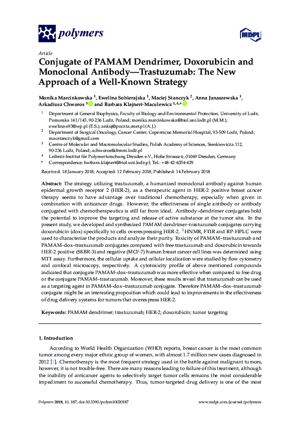 (PDF) Conjugate of PAMAM Dendrimer, Doxorubicin and Monoclonal Antibody ...