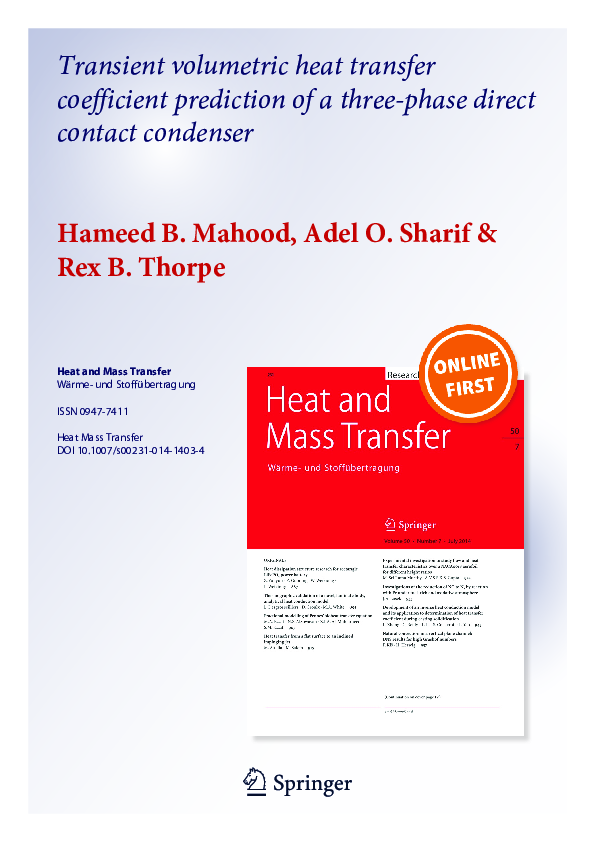 (PDF) Transient volumetric heat transfer coefficient prediction of a ...