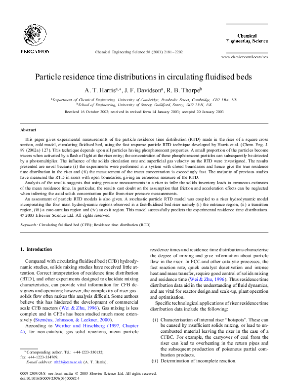 (PDF) Particle residence time distributions in circulating fluidised beds