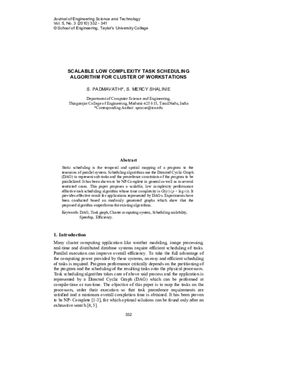 Pdf Scalable Low Complexity Task Scheduling Algorithm For Cluster Of Workstations Mercy