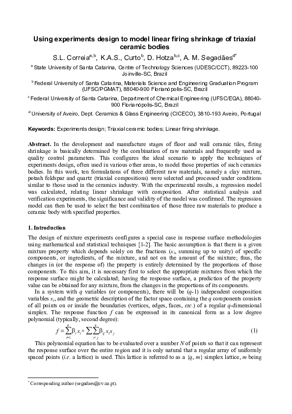 (PDF) Using Experiments Design to Model Linear Firing Shrinkage of ...