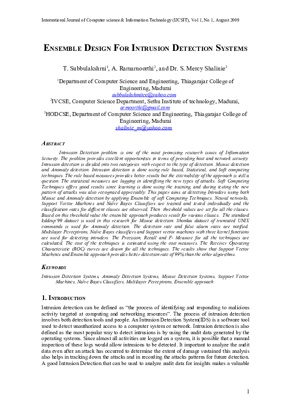 (PDF) Ensemble Design for Intrusion Detection Systems