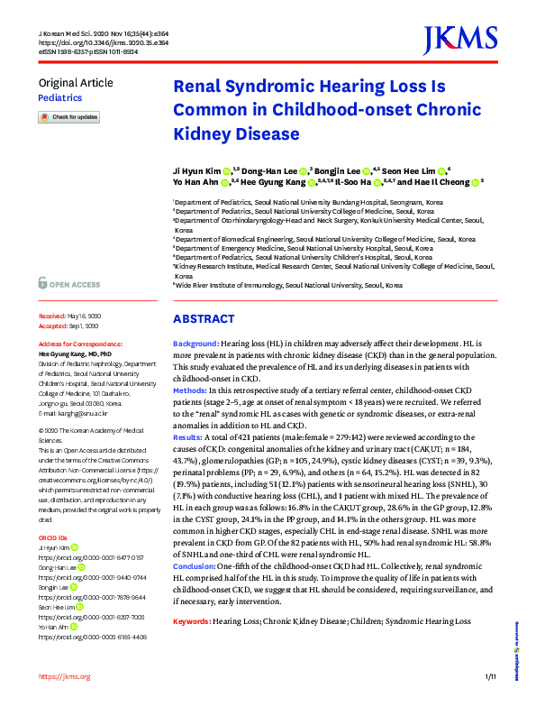 (PDF) Renal Syndromic Hearing Loss is Common in Childhood-onset Chronic ...