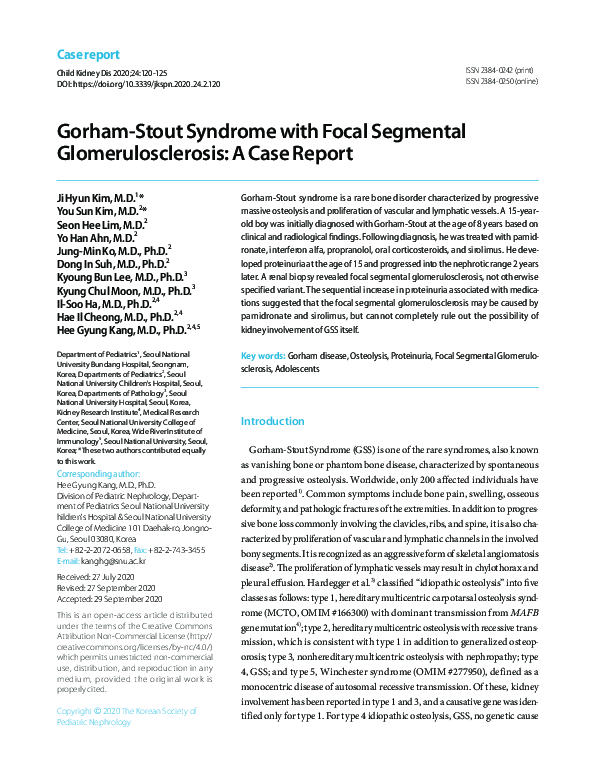(PDF) Gorham-Stout Syndrome with Focal Segmental Glomerulosclerosis: A ...