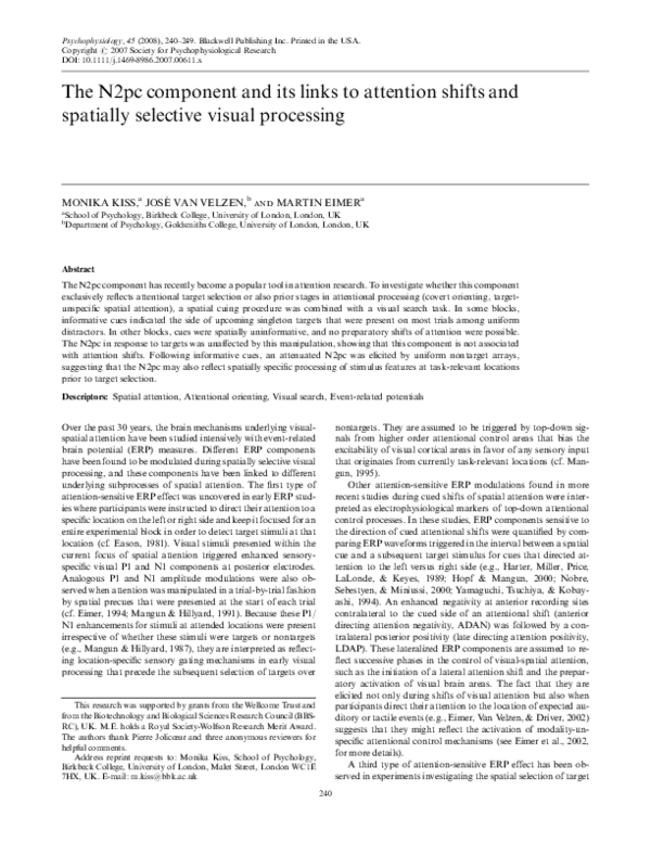 (PDF) The N2pc component and its links to attention shifts and spatially selective visual ...