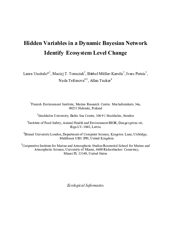 (PDF) Hidden variables in a Dynamic Bayesian Network identify ecosystem level change