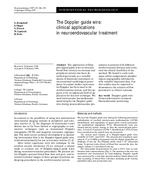 (PDF) The Doppler guide wire: clinical applications in ...