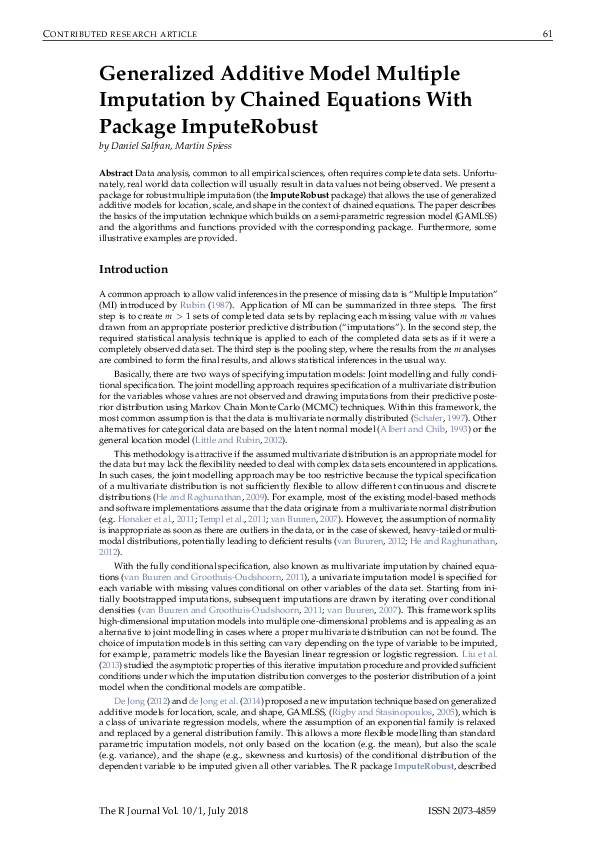(PDF) Generalized Additive Model Multiple Imputation by Chained ...