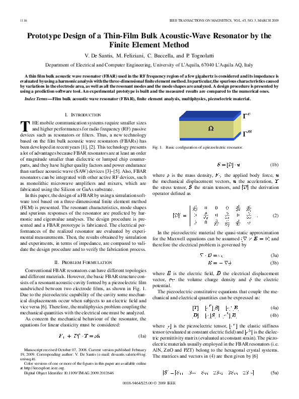 (PDF) Prototype Design of a Thin-Film Bulk Acoustic-Wave Resonator by the Finite Element Method ...