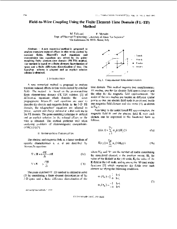 Pdf Field To Wire Coupling Using The Finite Element Time Domain Fe Td Method