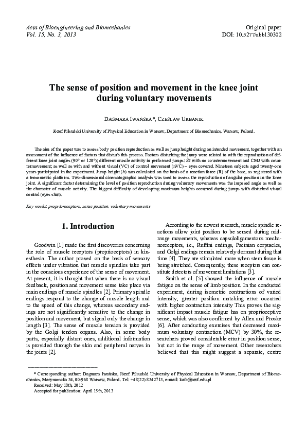 (PDF) The sense of position and movement in the knee joint during ...