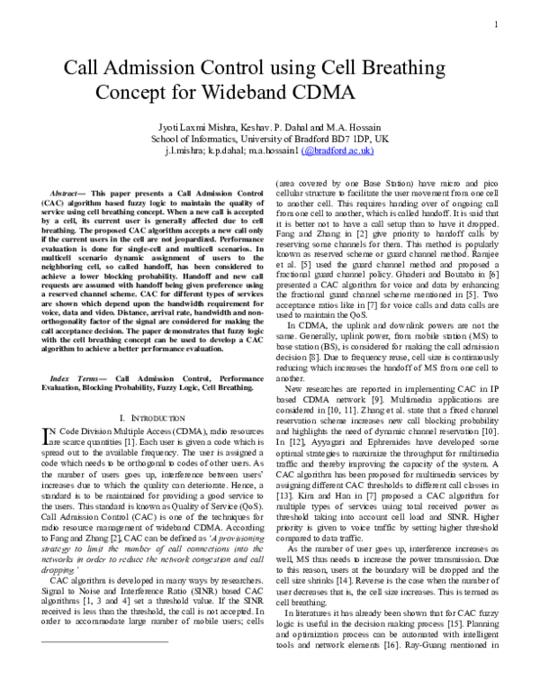 (PDF) Call admission control using cell breathing concept for wideband CDMA