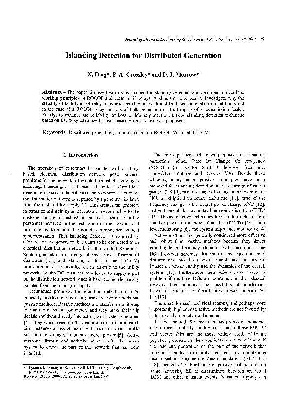(PDF) Islanding detection for distributed generation