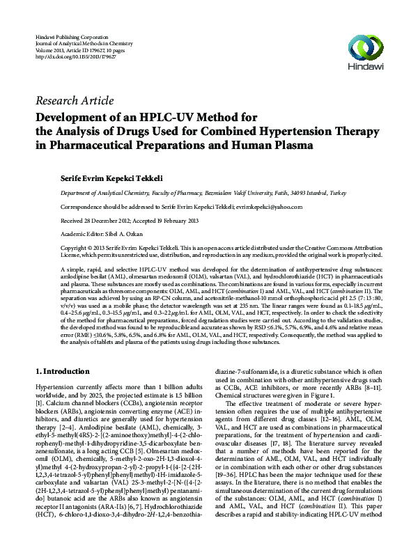 (PDF) Development of an HPLC-UV Method for the Analysis of Drugs Used for Combined Hypertension ...