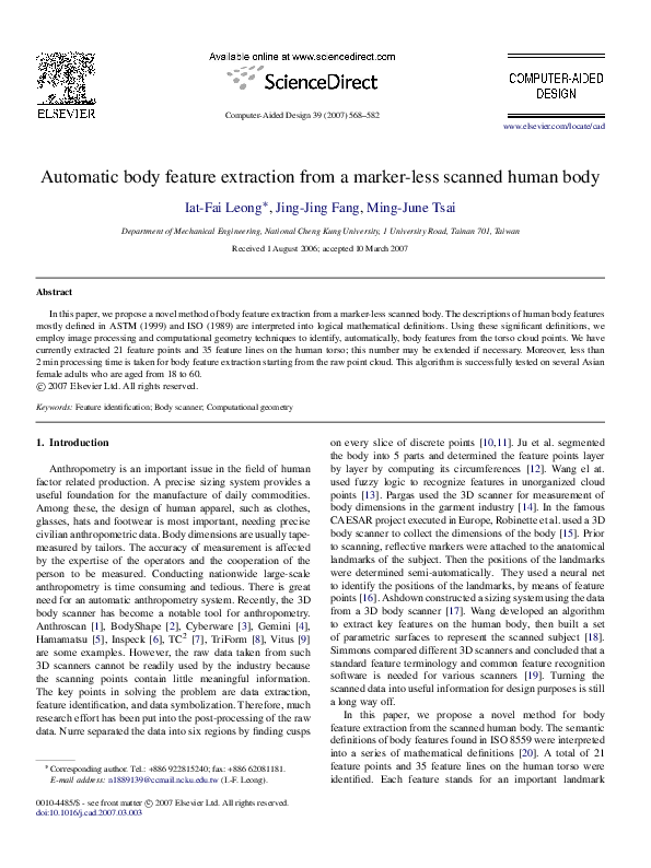 (PDF) Automatic body feature extraction from a marker-less scanned ...