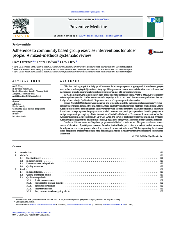 (PDF) Adherence to community based group exercise interventions for ...