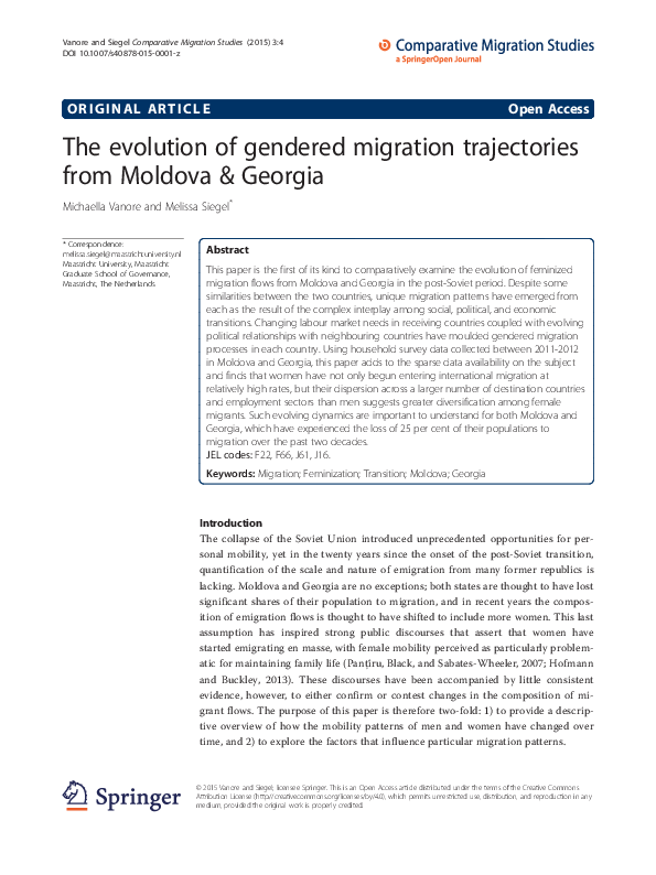 The evolution of gendered migration trajectories from Moldova & Georgia