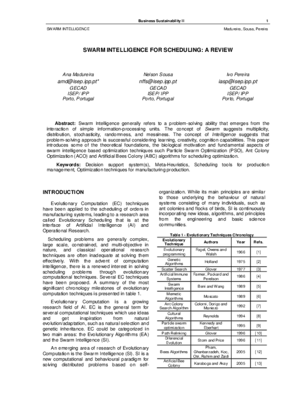 (PDF) Swarm intelligence for scheduling: a review