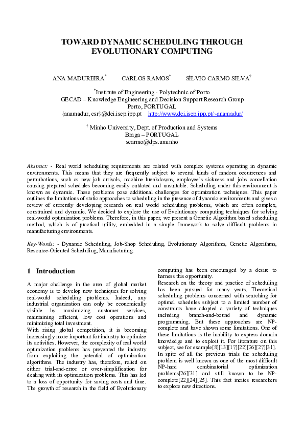 Pdf Toward Dynamic Scheduling Through Evolutionary Computing