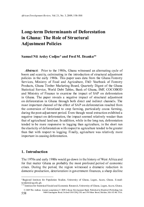 (PDF) Long‐term Determinants of Deforestation in Ghana: The Role of ...