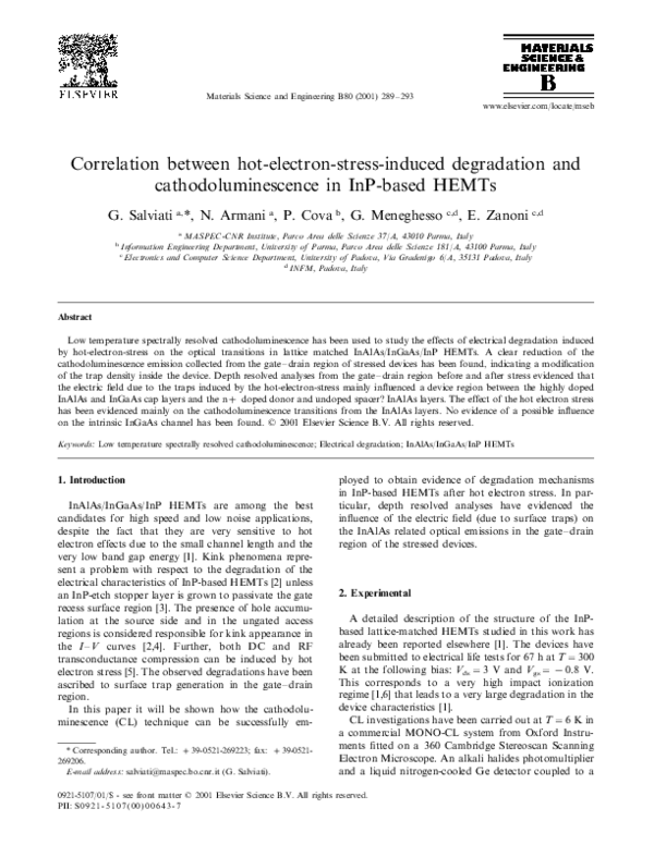 (PDF) Correlation between hot-electron-stress-induced degradation and cathodoluminescence in InP ...