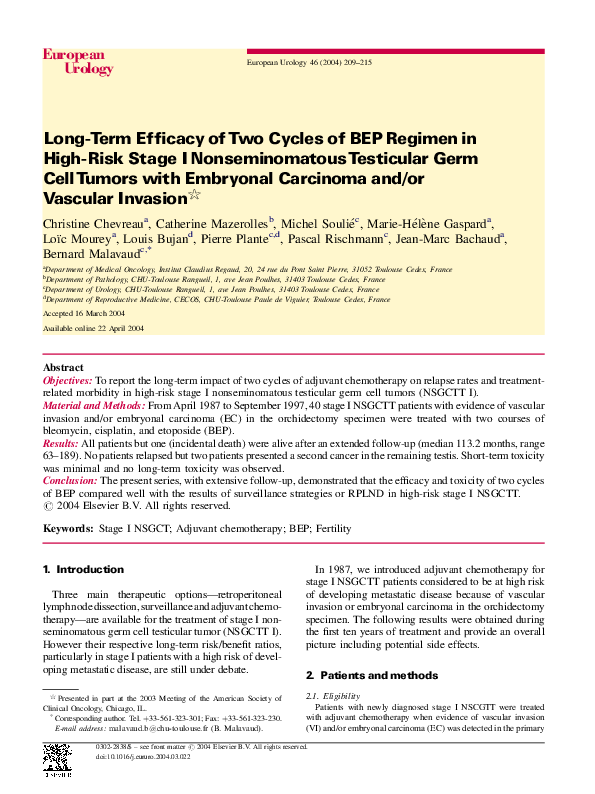 (PDF) Long-Term Efficacy of Two Cycles of BEP Regimen in High-Risk ...