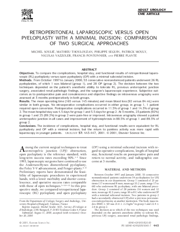 (PDF) Retroperitoneal laparoscopic versus open pyeloplasty with a ...