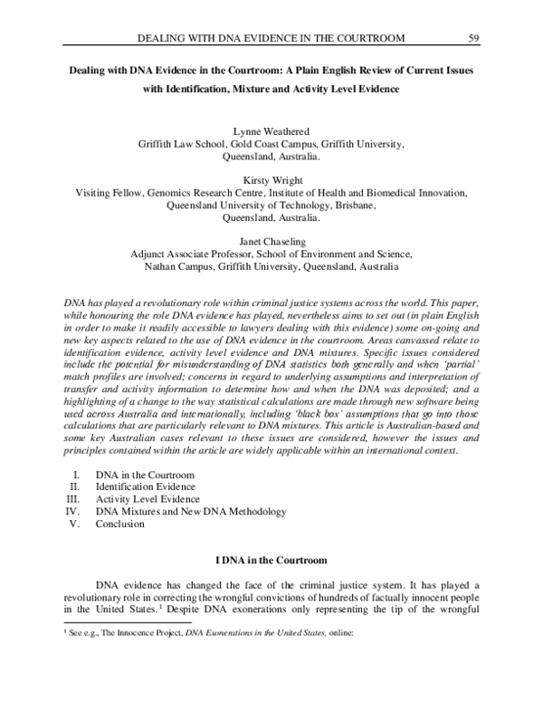 (PDF) Dealing with DNA Evidence in the Courtroom