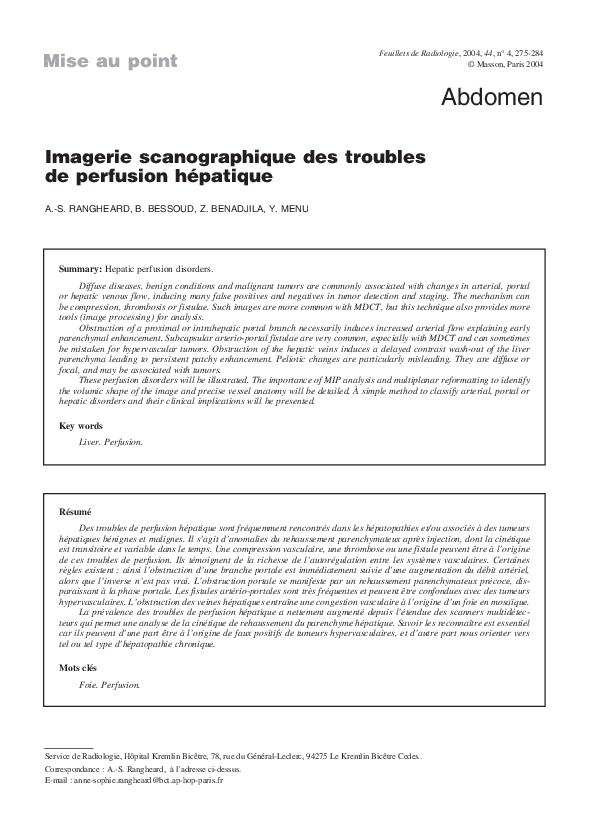 (PDF) Imagerie scanographique des troubles de perfusion hépatique