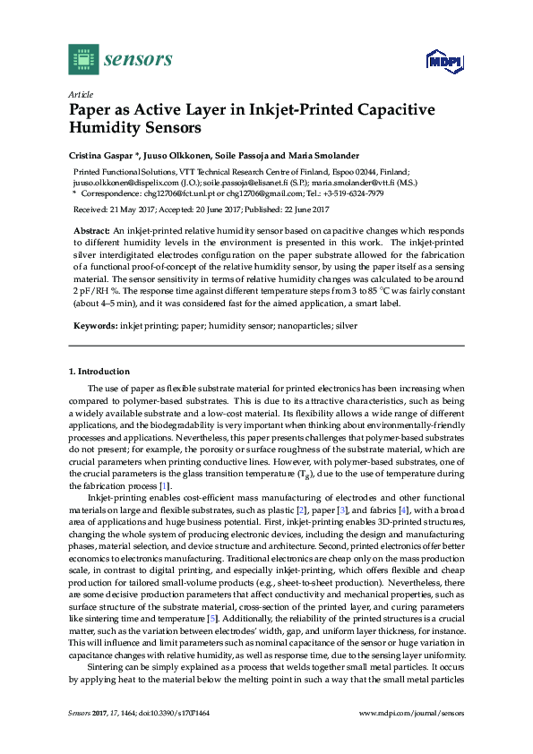 (PDF) Paper as Active Layer in Inkjet-Printed Capacitive Humidity ...