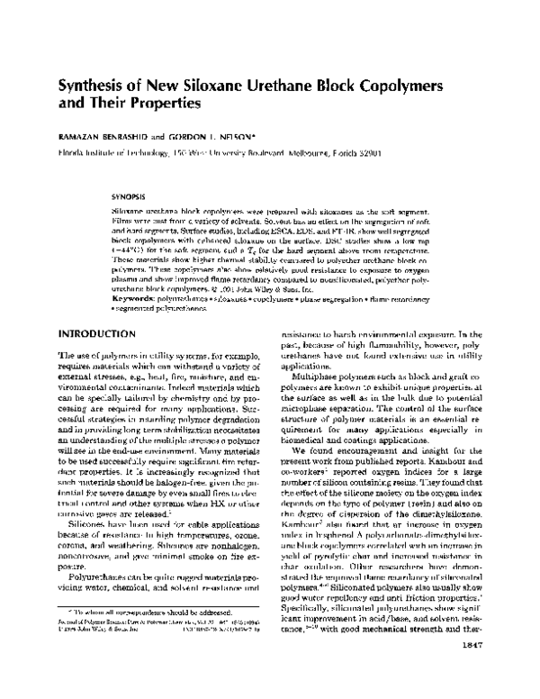 (PDF) Synthesis of new siloxane urethane block copolymers and their ...
