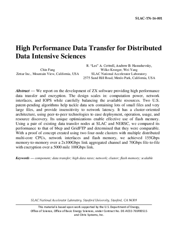 (PDF) High Performance Data Transfer for Distributed Data Intensive Sciences