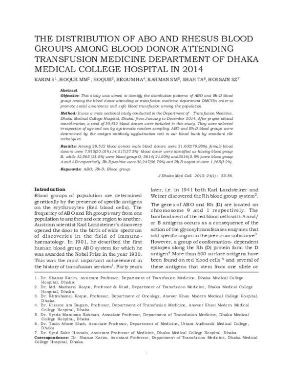 (PDF) The Distribution of Abo and Rhesus Blood Groups Among Blood Donor ...