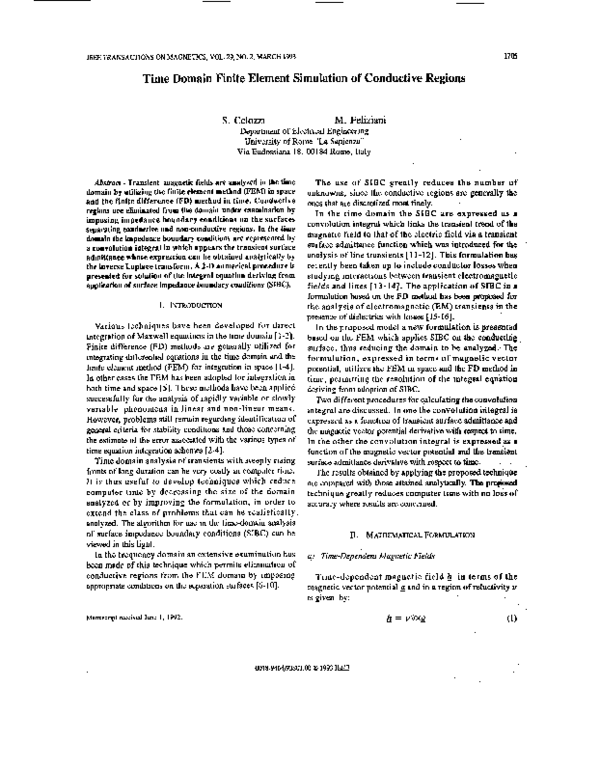 Pdf Time Domain Finite Element Simulation Of Conductive Regions