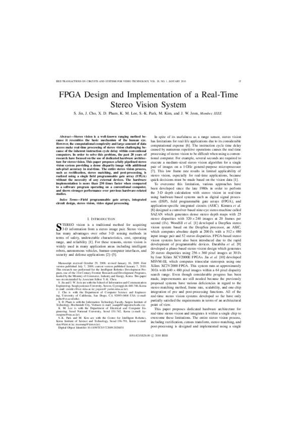 Pdf Fpga Design And Implementation Of A Real Time Stereo Vision System 