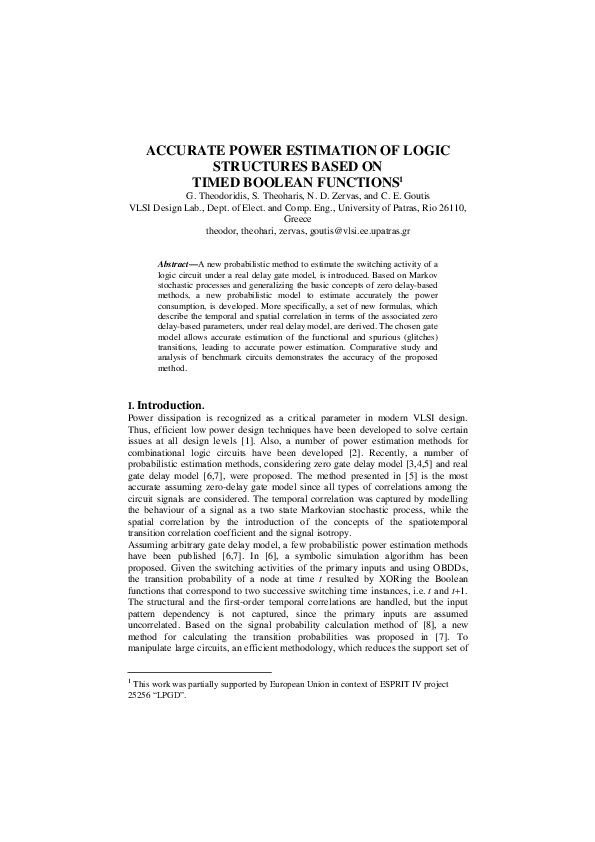 Pdf Accurate Power Estimation Of Logic Structures Based On Timed