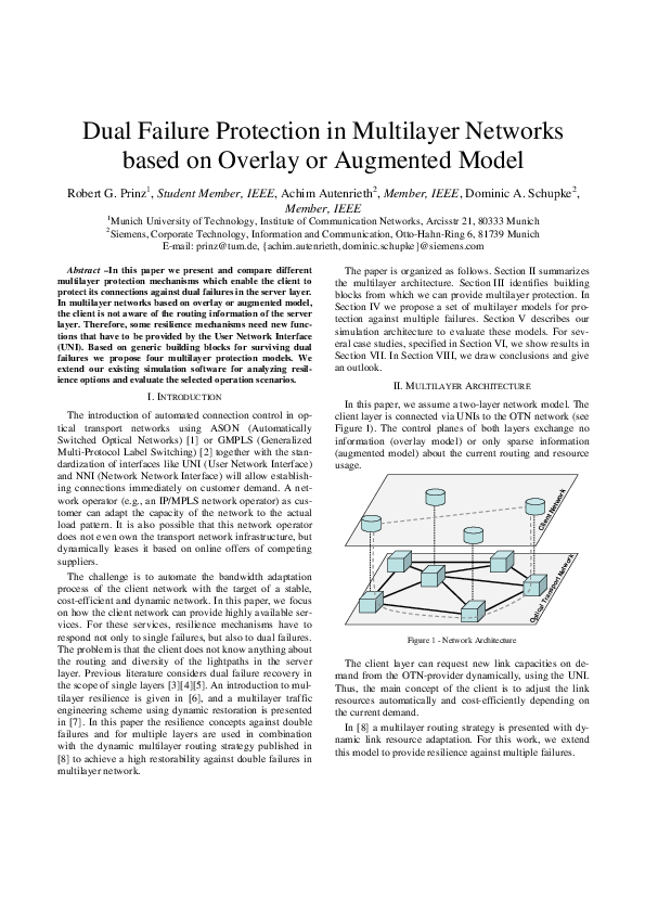 (PDF) Dual failure protection in multilayer networks based on overlay ...