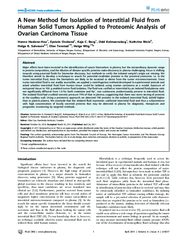 (PDF) A New Method for Isolation of Interstitial Fluid from Human Solid ...