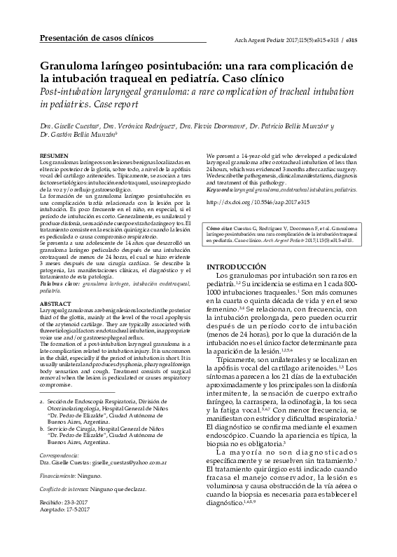 (PDF) [Post-intubation laryngeal granuloma: a rare complication of ...