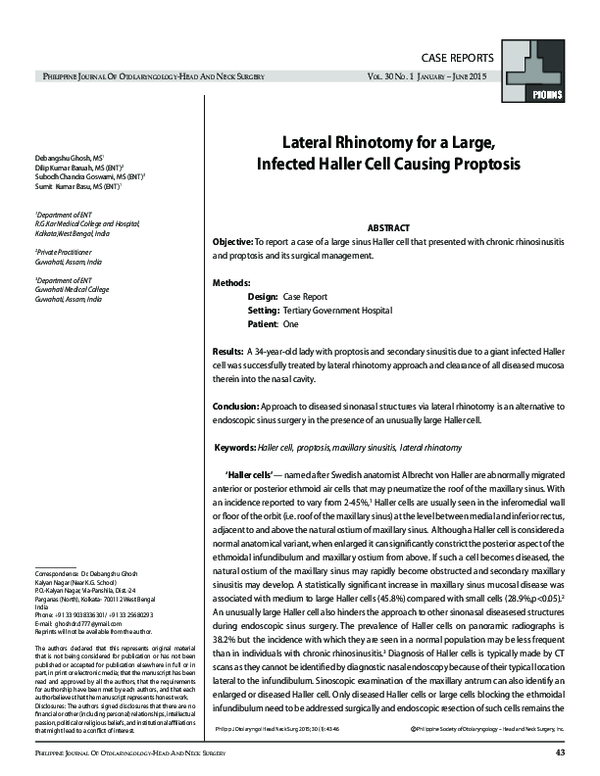 (PDF) Lateral Rhinotomy for a Large, Infected Haller Cell Causing Proptosis