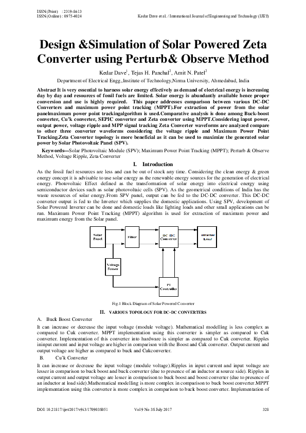 (PDF) Design &Simulation of Solar Powered Zeta Converter using Perturb& Observe Method