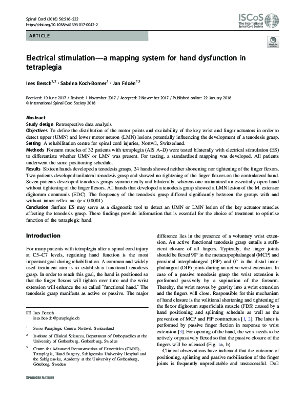 (PDF) Electrical stimulation—a mapping system for hand dysfunction in ...