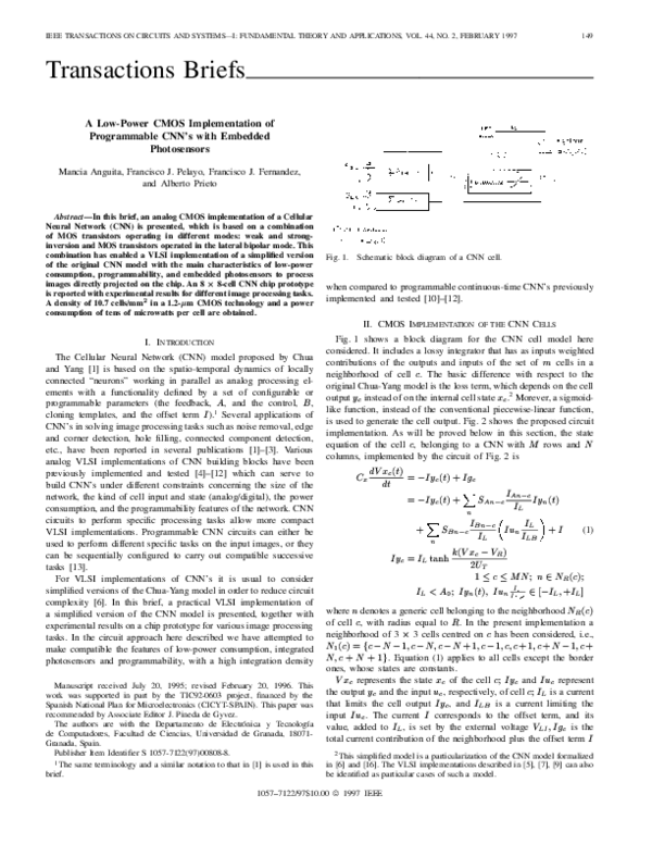Pdf A Low Power Cmos Implementation Of Programmable Cnns With Embedded Photosensors
