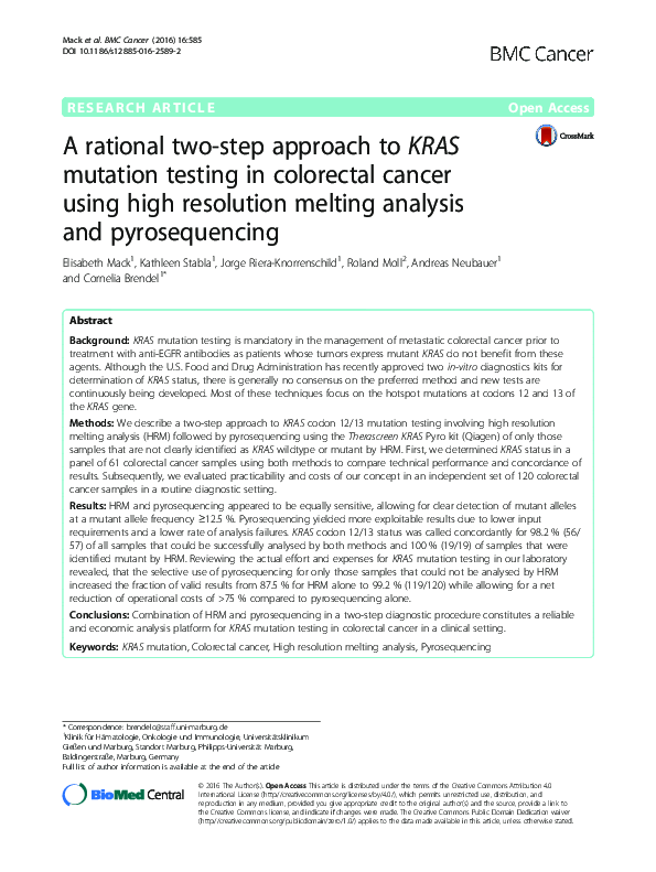 (PDF) A rational two-step approach to KRAS mutation testing in ...