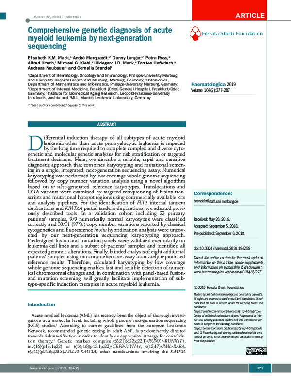 (PDF) Comprehensive genetic diagnosis of acute myeloid leukemia by next-generation sequencing