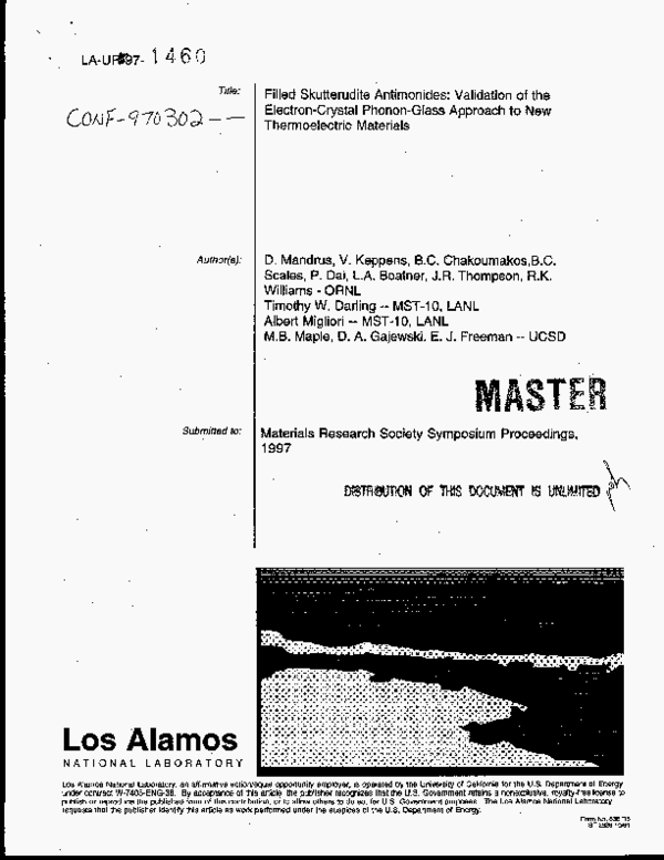 (PDF) Filled skutterudite antimonides: Validation of the electron ...