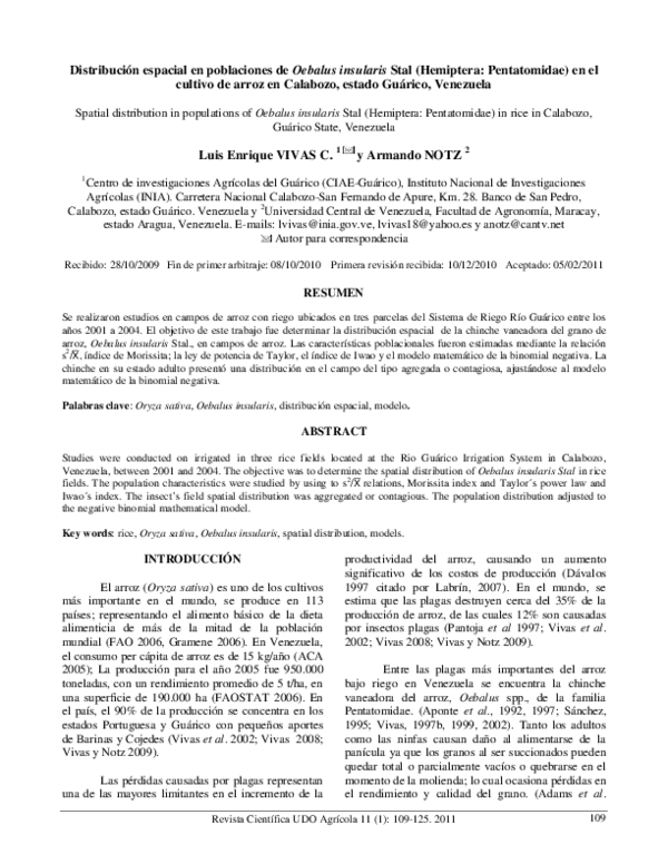 (PDF) Distribución espacial en poblaciones de Oebalus insularis Stal ...