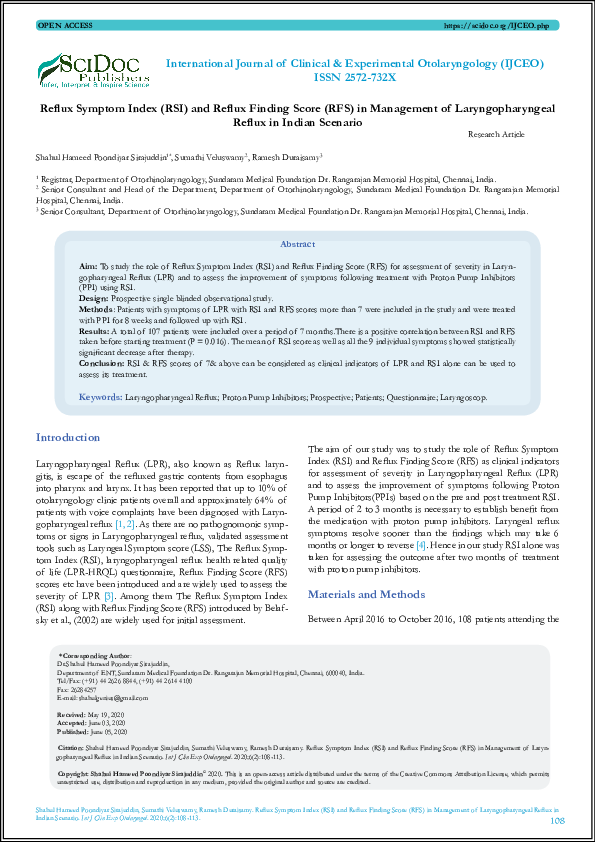 (PDF) Reflux Symptom Index (RSI) and Reflux Finding Score (RFS) in ...