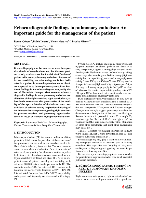 (PDF) Critical Appraisal on the Utility of Echocardiography in the Management of Acute Pulmonary ...